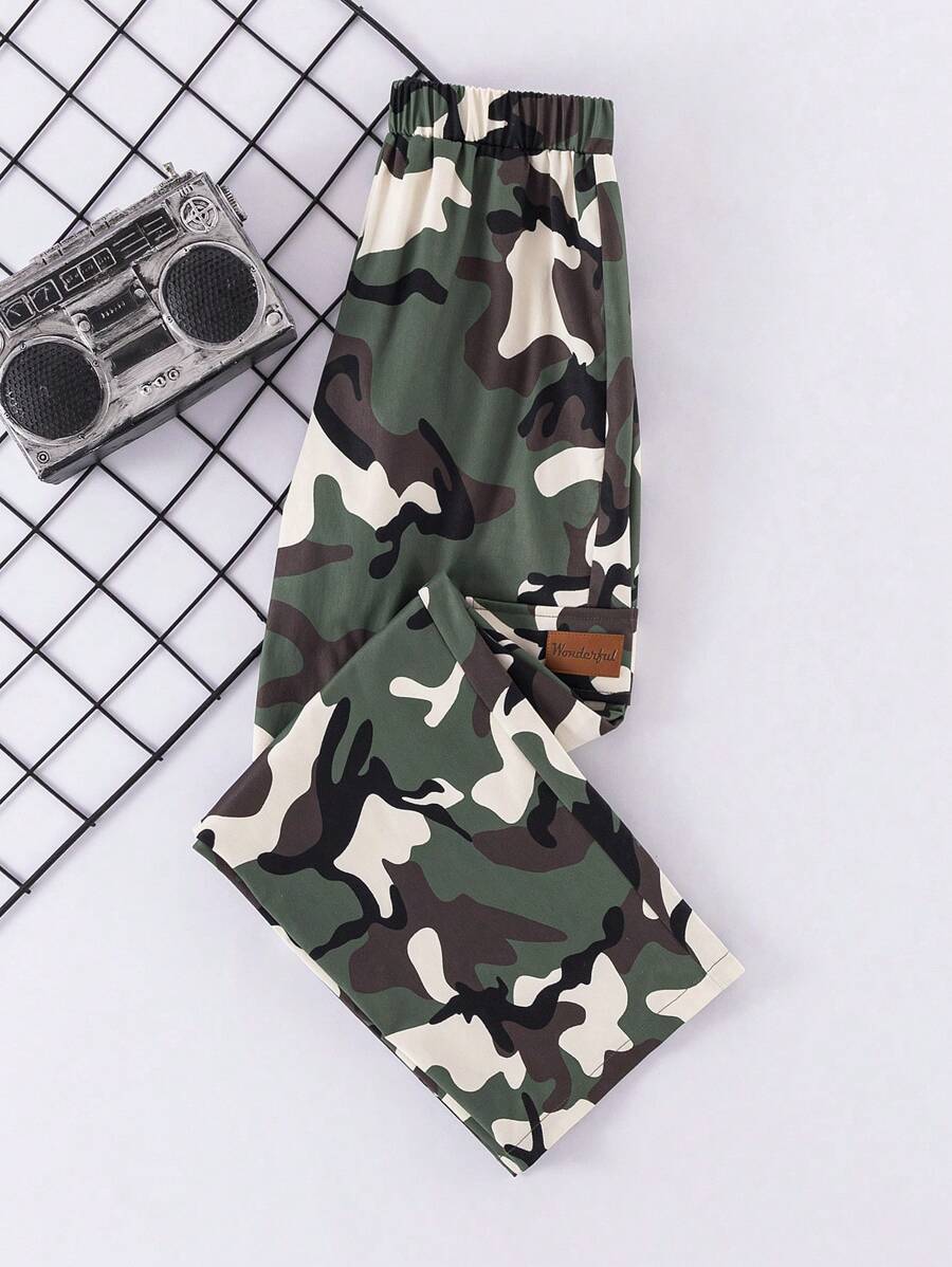 Tween Boys' Loose Fit Camouflage Weave Cargo Pants | SHEIN UK