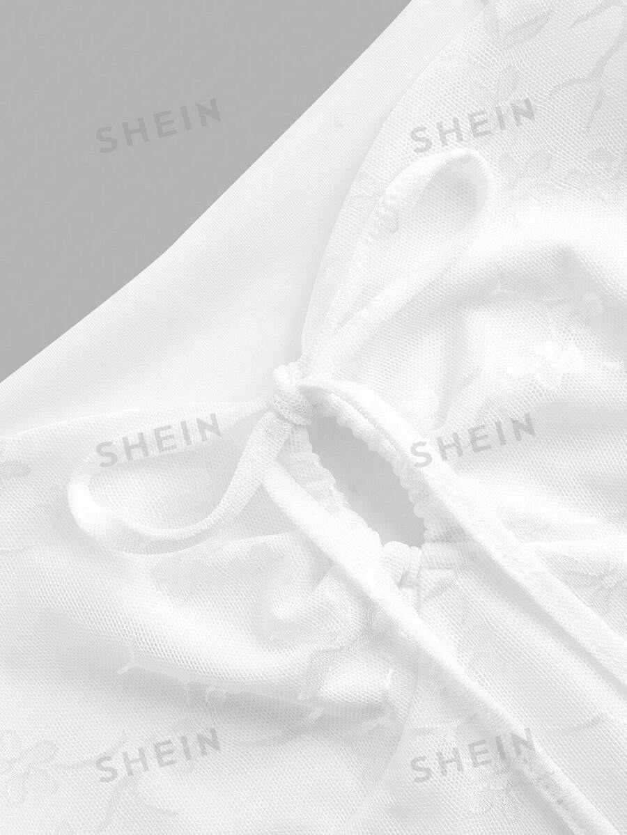 SHEIN MOD Lace Double Layered Material Drawstring Belted Dress | SHEIN USA