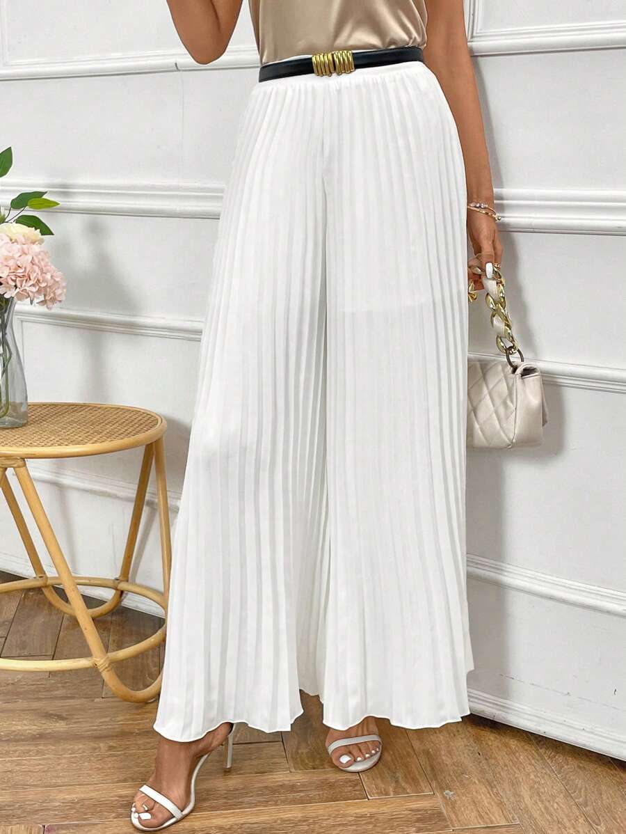 SHEIN Clasi Women's Stylish Solid Color Lightweight Pleated Palazzo ...