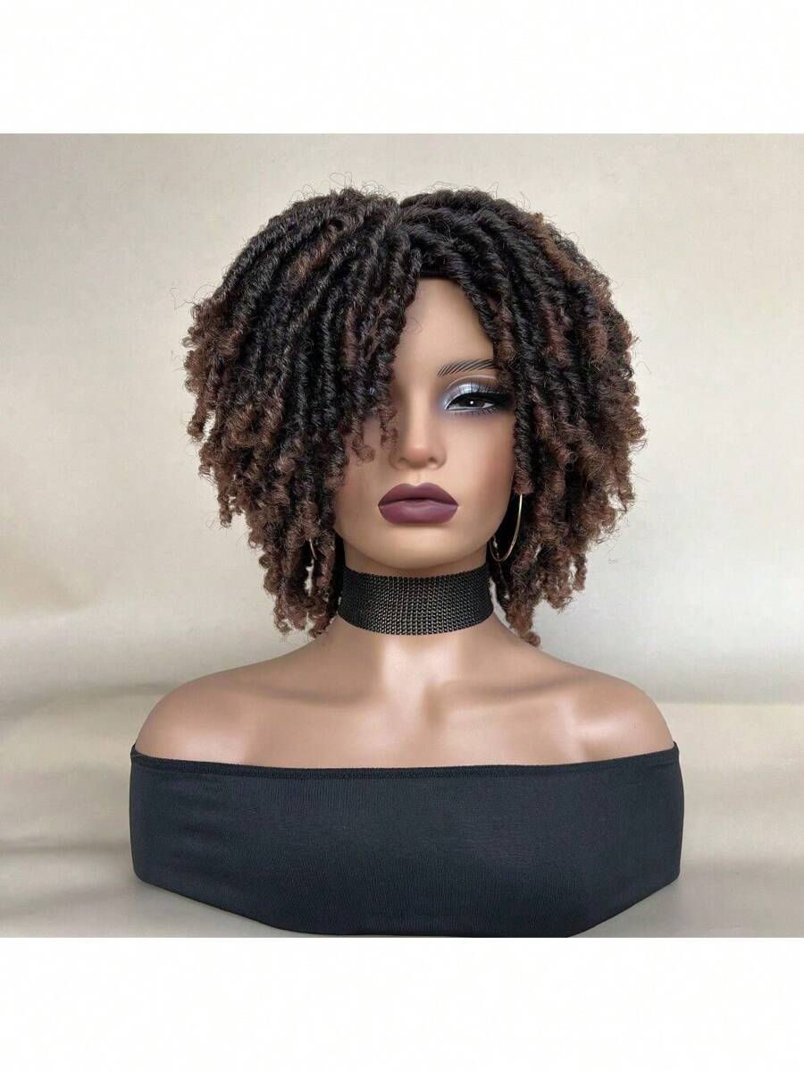 Short Dreadlock Wig Crochet Twist Curly Dreadlocks Hair Ombre Brown ...
