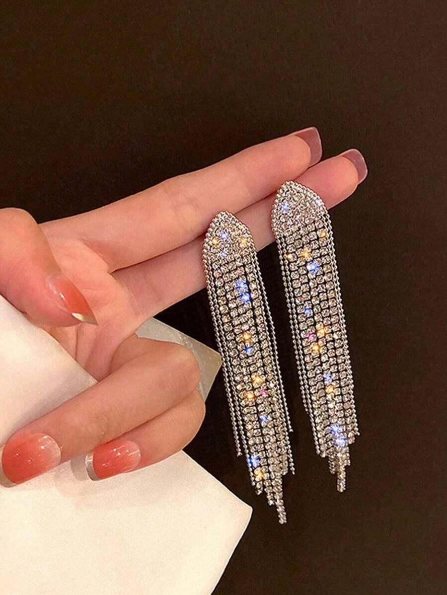 Rhinestone Tassel Drop Earrings | SHEIN USA