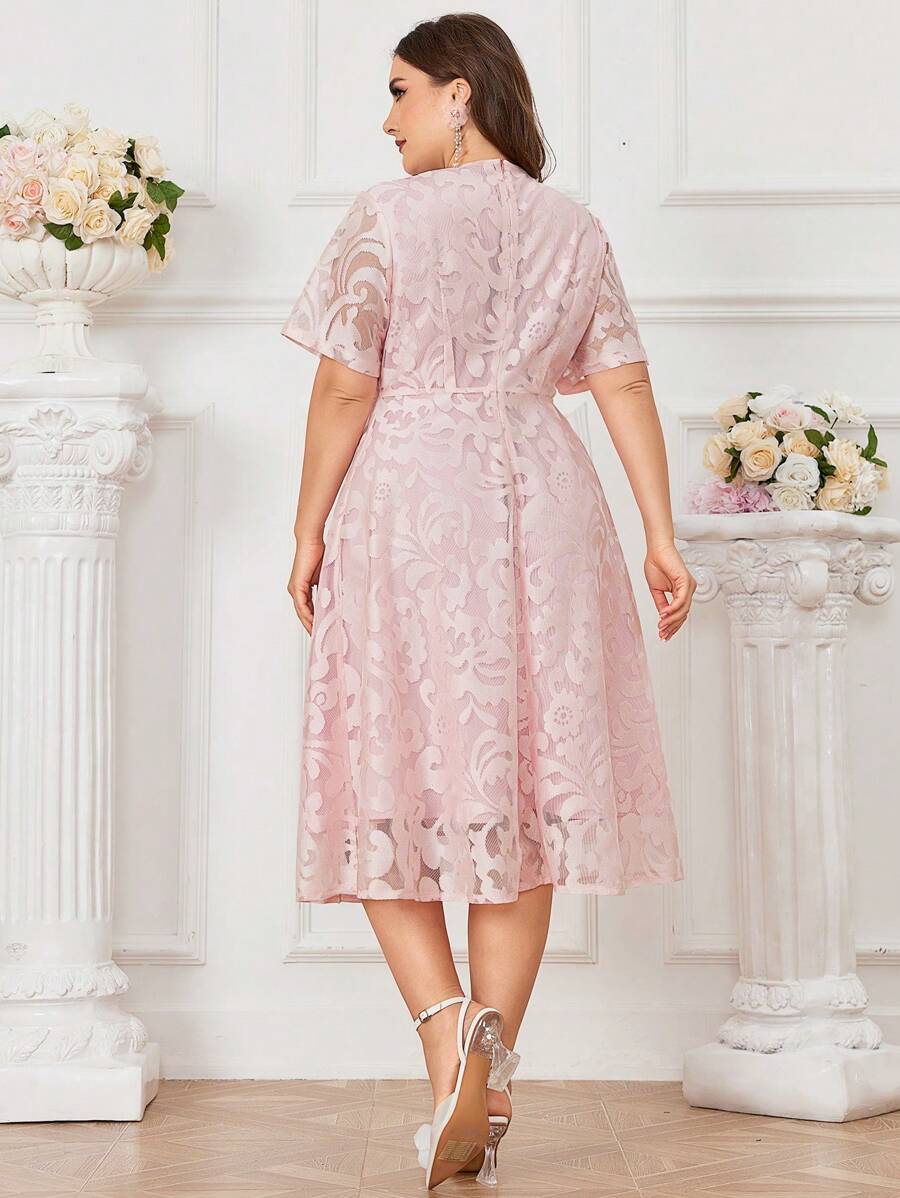 SHEIN Clasi Plus Size Ladies' Pink Raised Flower Lace Dress, Wedding Guest Dress for Sale ...