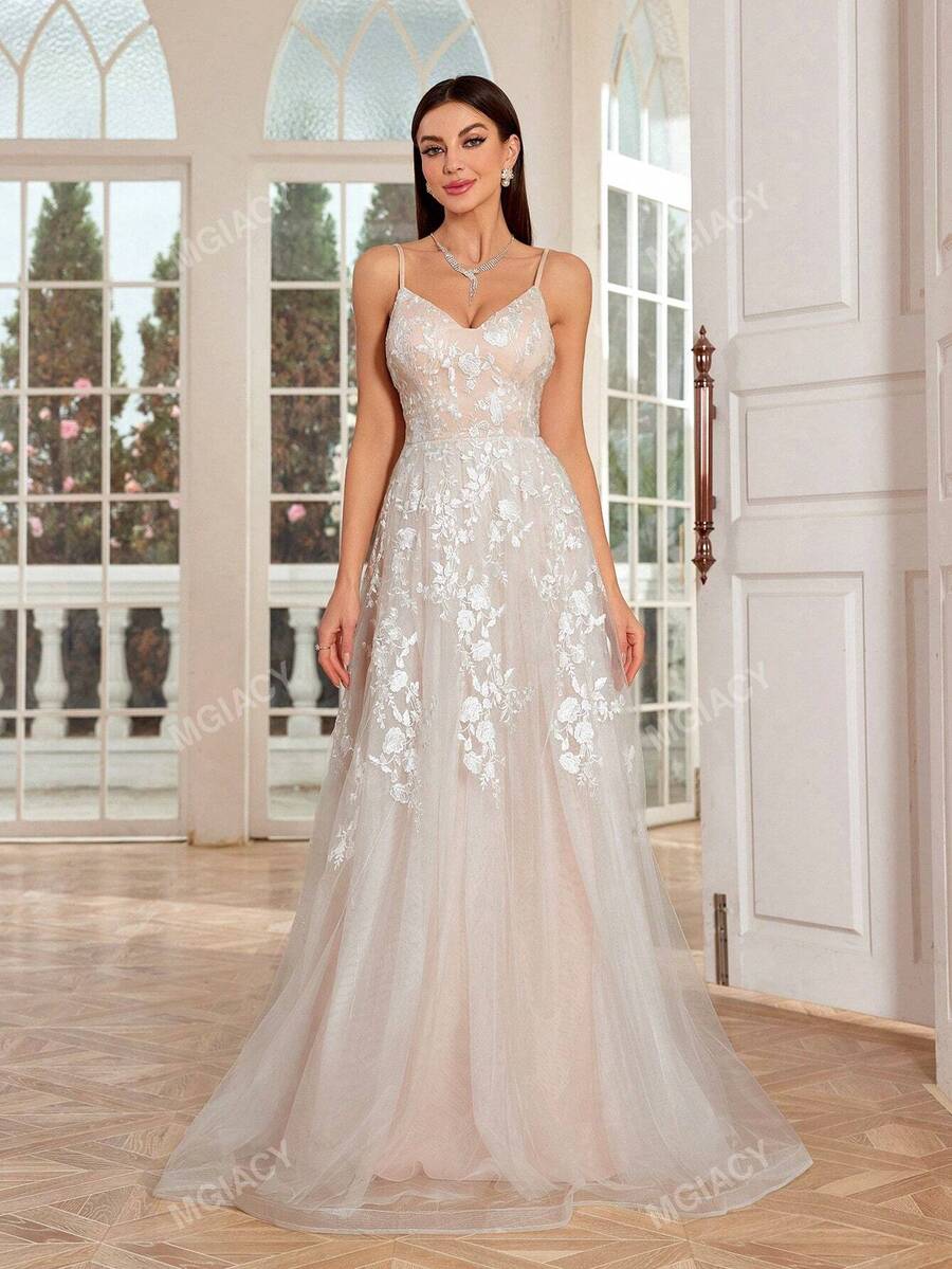 Mgiacy Romantic Embroidery Lace Splicing Mesh Contrast Color Swing ...