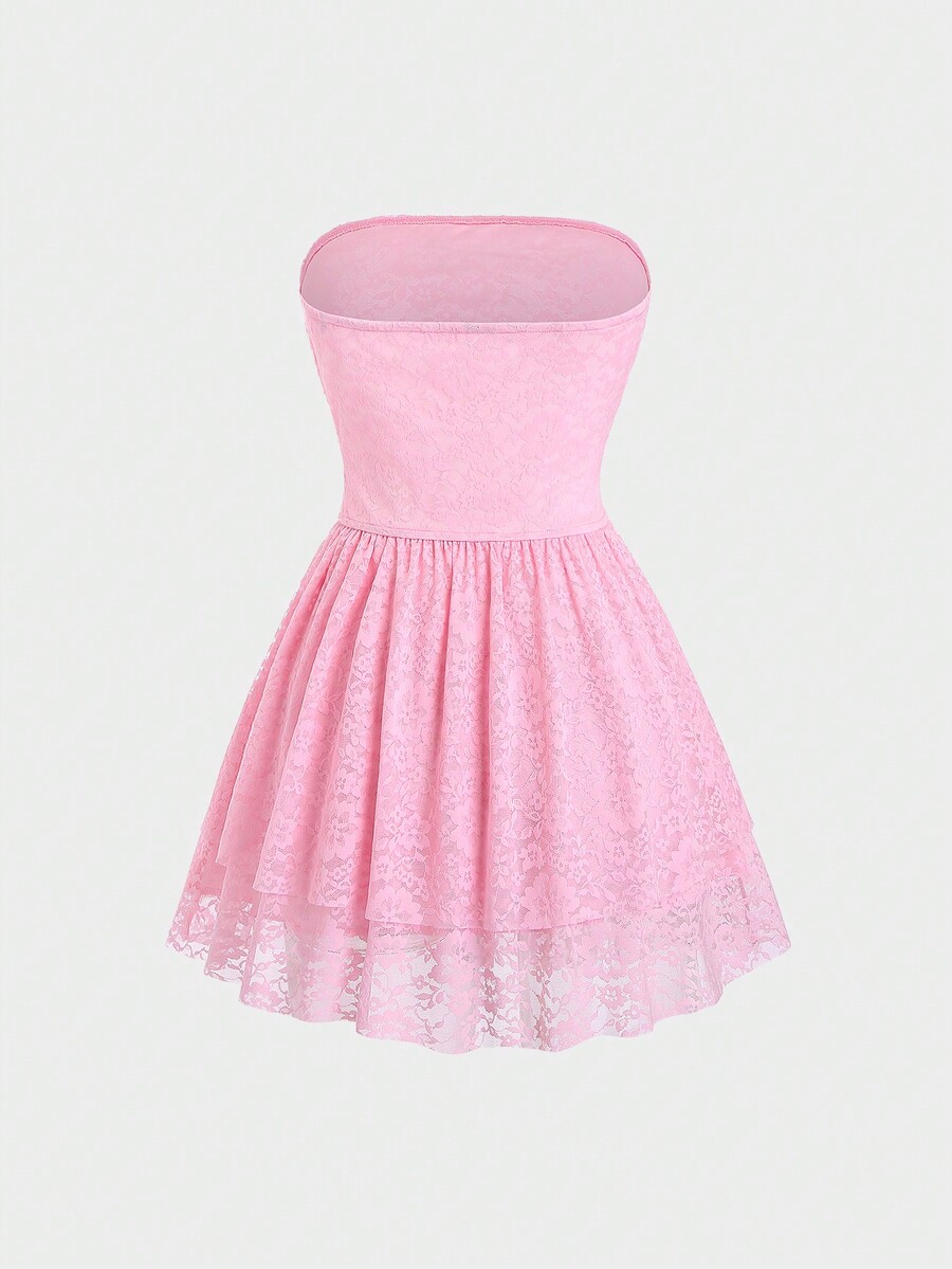 SHEIN MOOSTA Ladies' Romantic Lace Strapless Dress In Macaron Pink ...