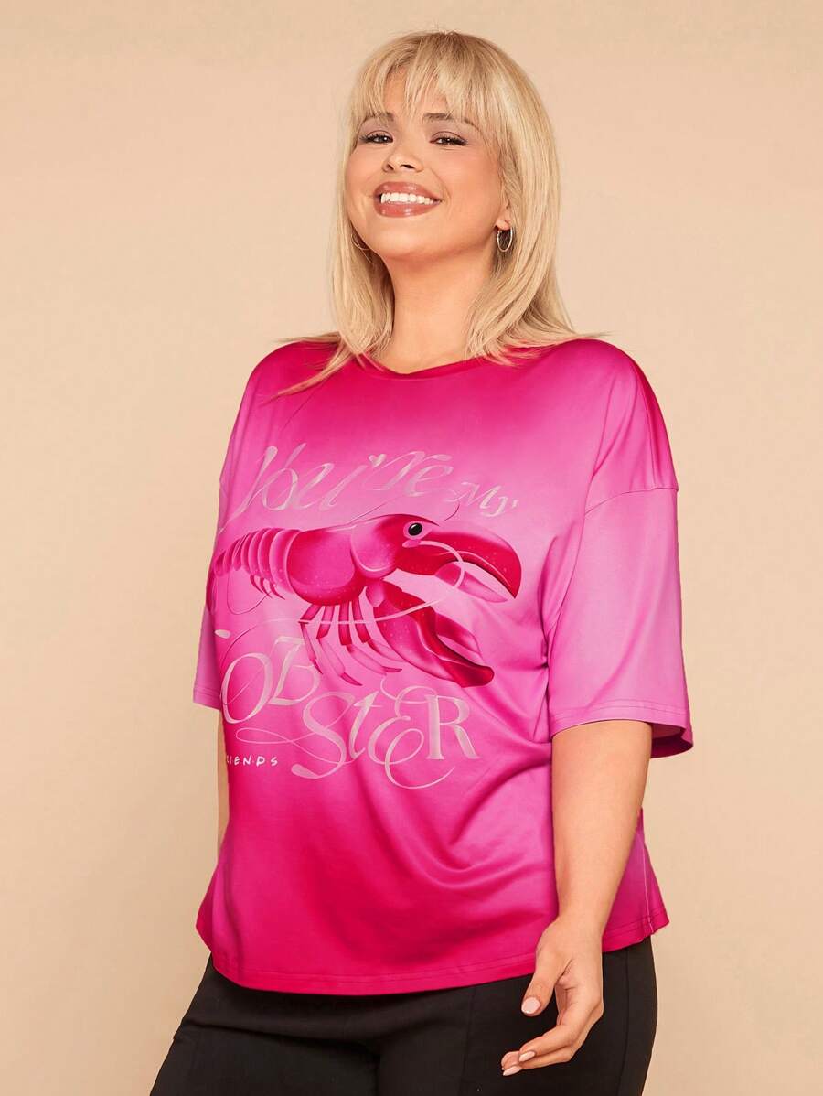 FRIENDS X SHEIN Plus Size Vitality Tie-Dye Lobster And Letter Pattern T ...