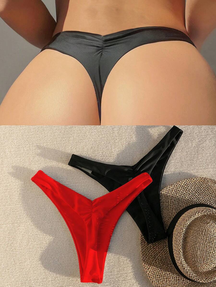 Swim Basics Ladies' 2pcs Summer Beach Solid Bikini Bottom For Vacation Red Pantiessexy Thongs ...