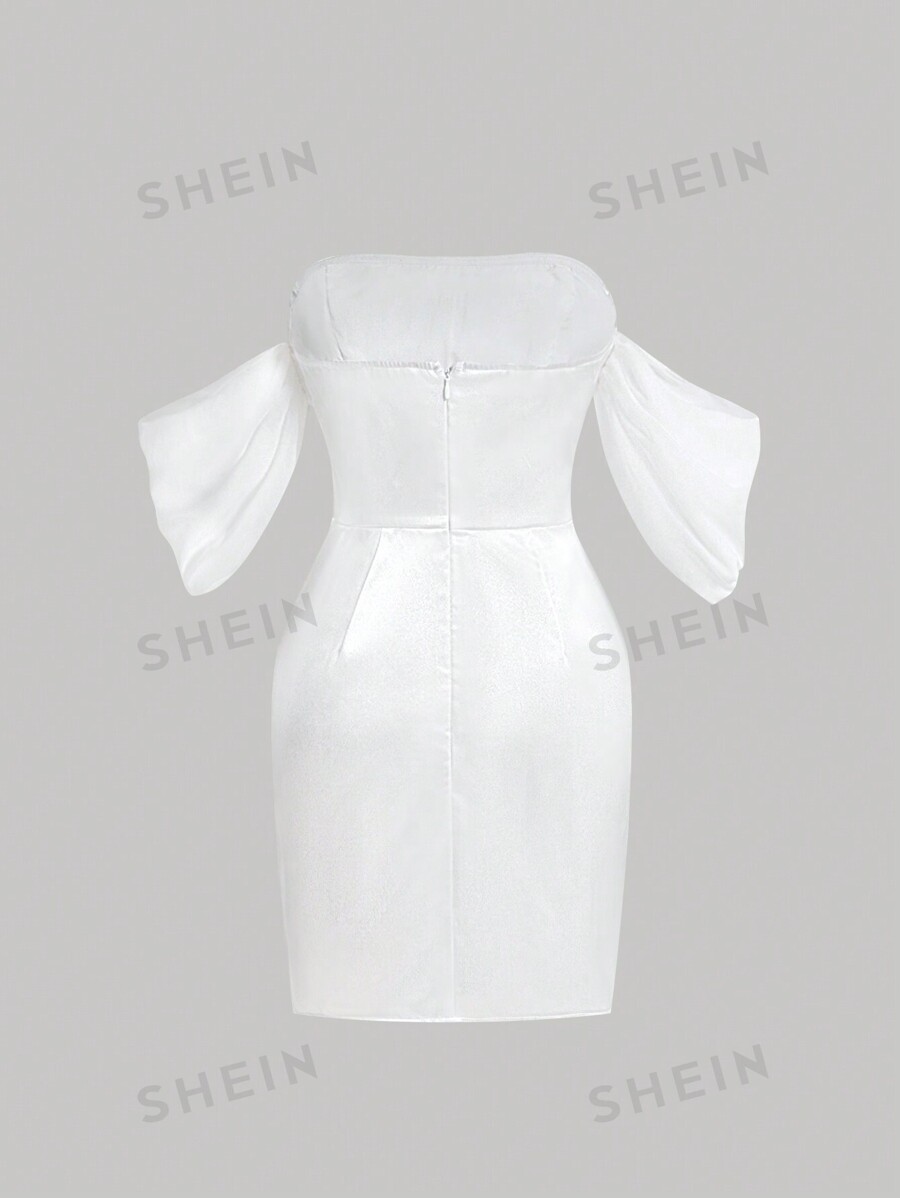 SHEIN MOD Romantic Organza Sleeves One Shoulder Fishbone Decorated ...