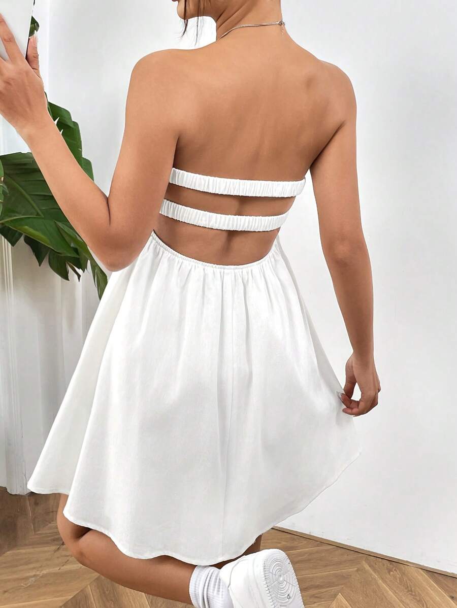 SHEIN EZwear White Strapless Women's Woven Holiday Dress,Summer Dresses ...