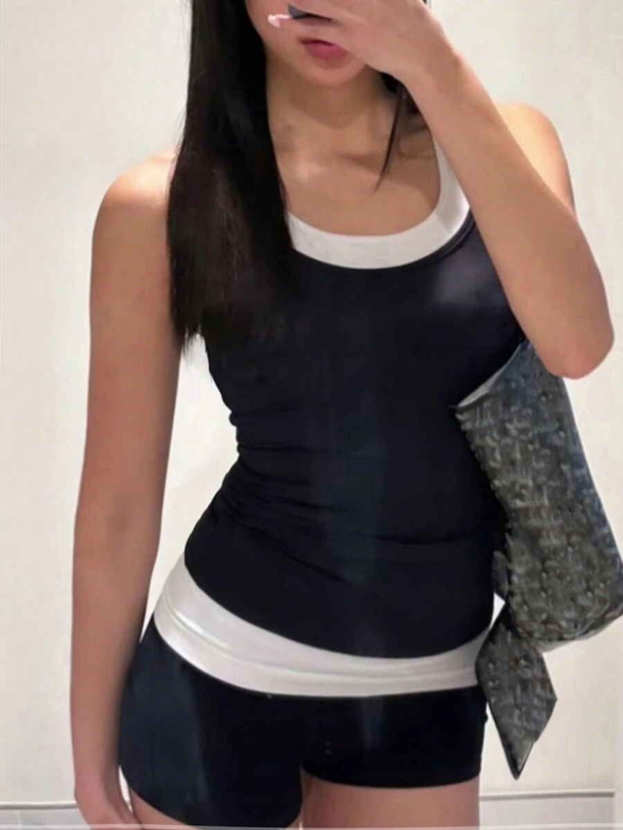 SHEIN EZwear Plus Size Women's Color Block Round Neck Sleeveless Shirt ...