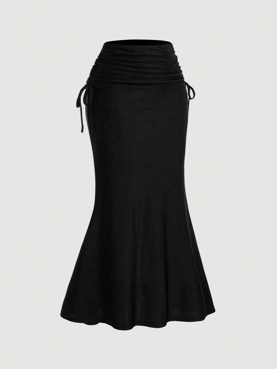 SHEIN MOD Women's High Waisted Side Drawstring Waist With Pleated Hem ...