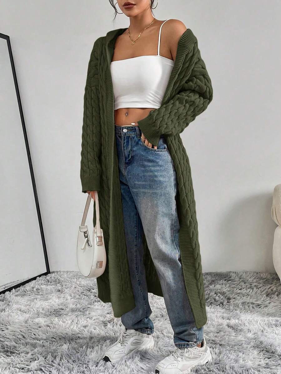 SHEIN MOOSTA Women's Fashionable Solid Color Twisted Knit Cardigan For ...