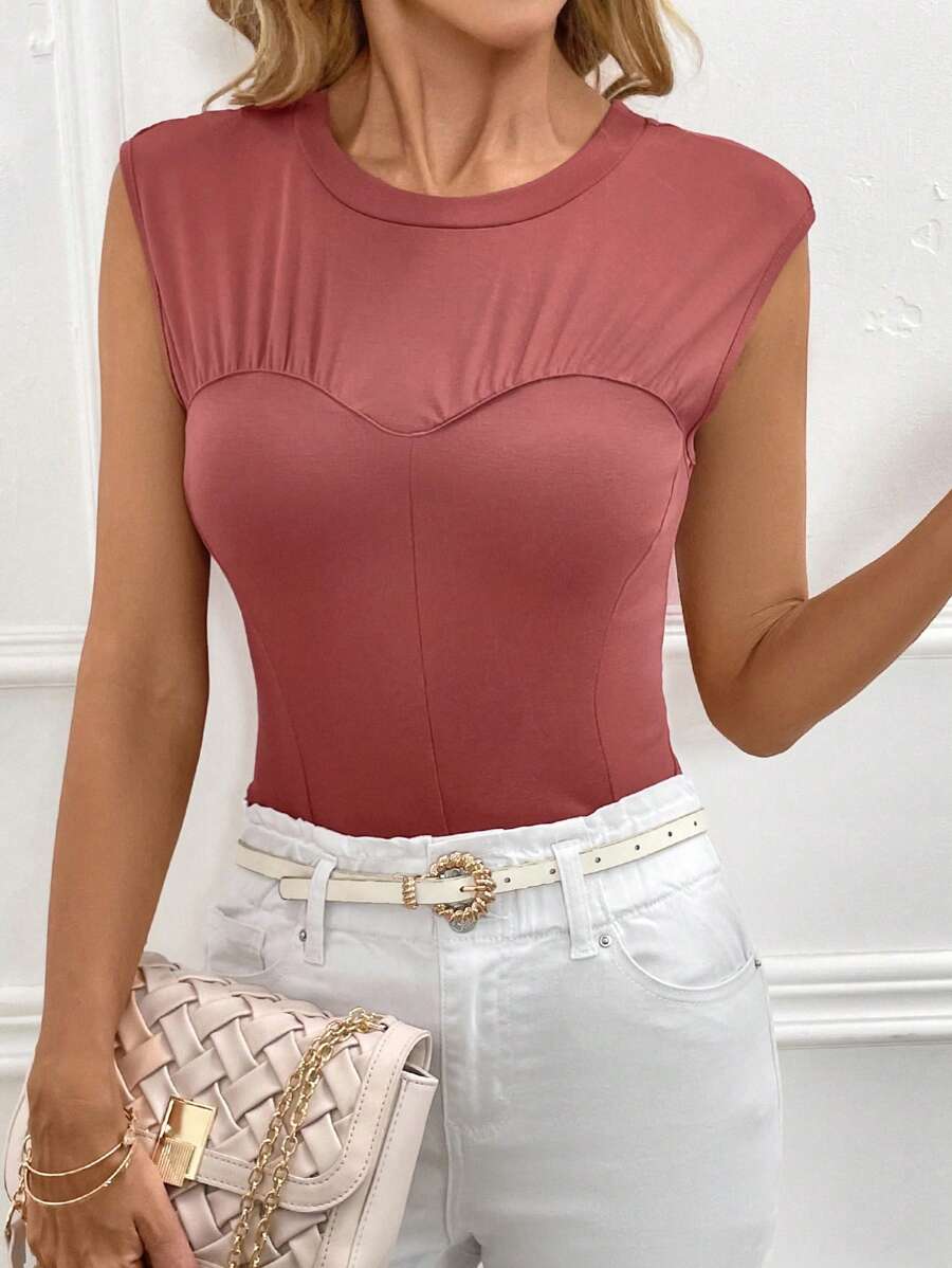 SHEIN Clasi Solid Color Round Neck Waist-Cinched Red Homecoming Prom ...