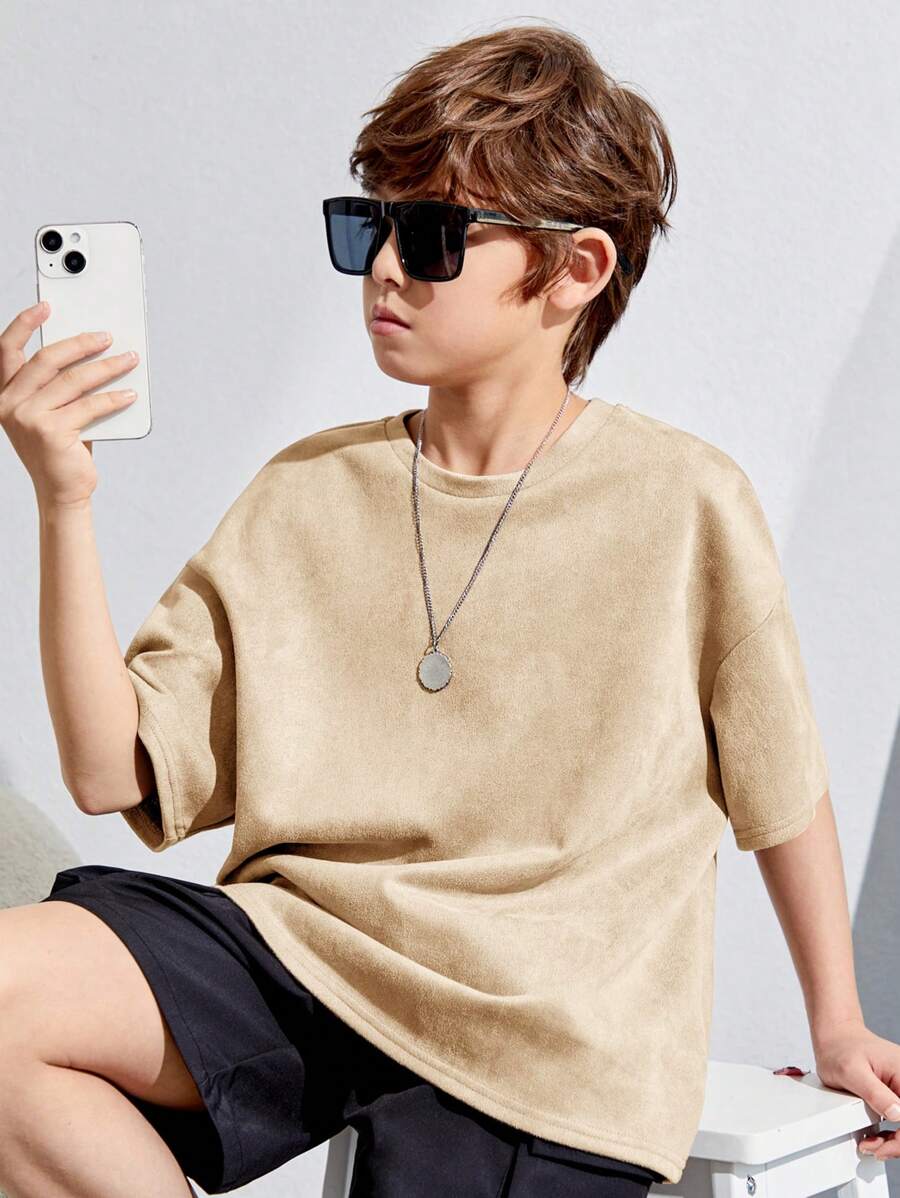 SHEIN Camiseta suelta de hombro caído de unicolor con estilo coreano ...