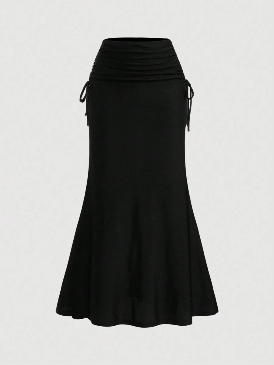 SHEIN MOD Women's High Waisted Side Drawstring Waist With Pleated Hem ...