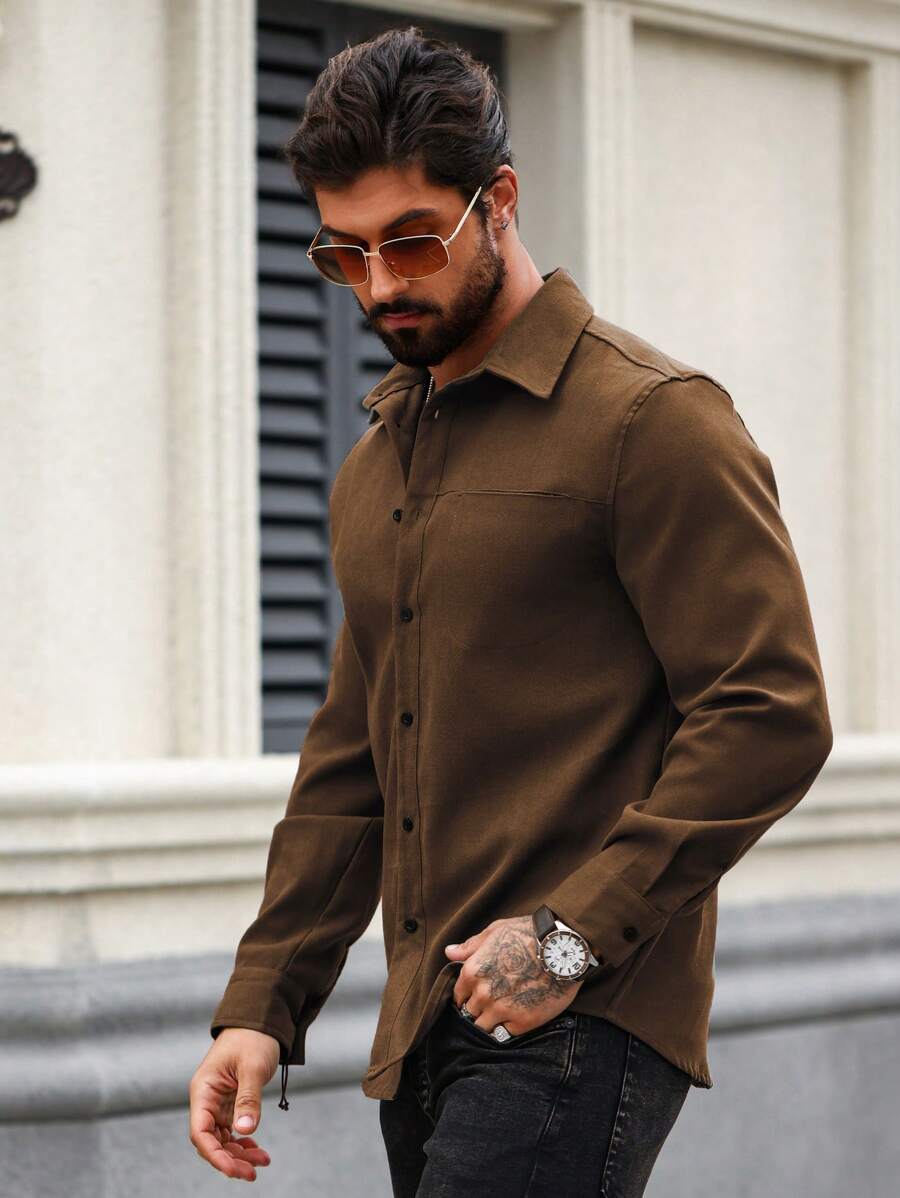 Manfinity Homme Men's Solid Color Long Sleeve Shirt | SHEIN UK