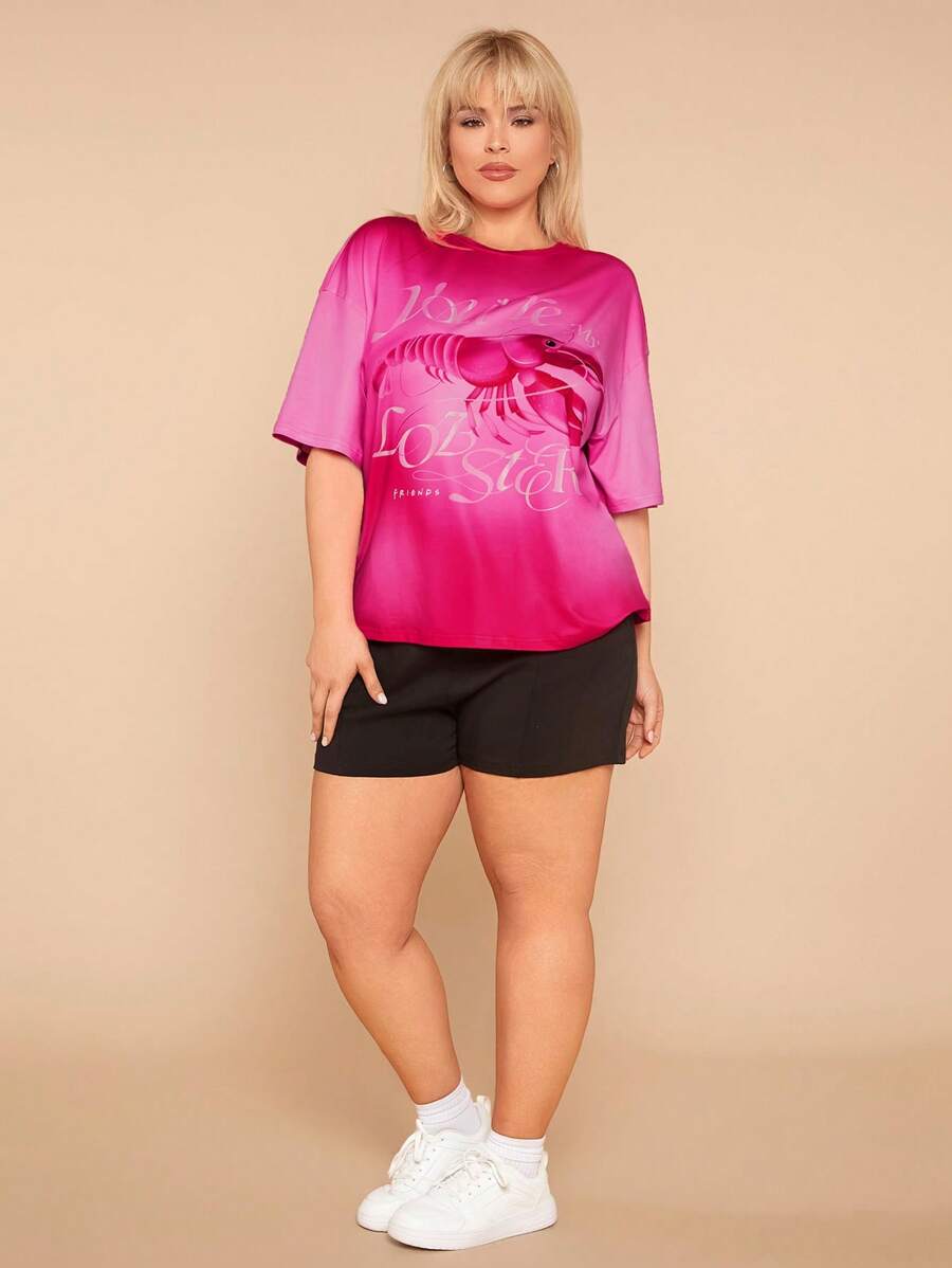 FRIENDS X SHEIN Plus Size Vitality Tie-Dye Lobster And Letter Pattern T ...