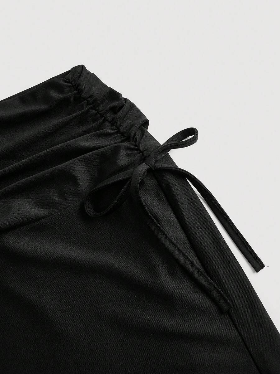 SHEIN MOD Women's High Waisted Side Drawstring Waist With Pleated Hem ...