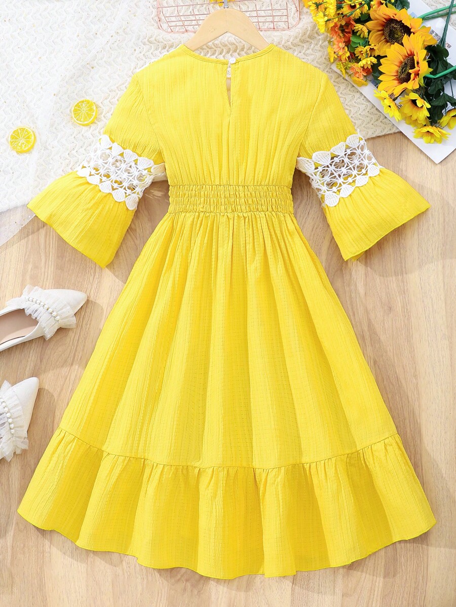 SHEIN Tween Girls Round Neck Lace Splice Patchwork Colorblock Dress ...