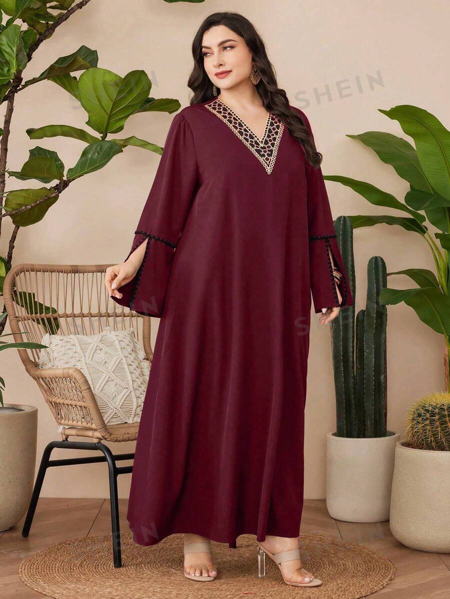 SHEIN Najma Plus Size Color Block Arab-Style Clothing With Woven Band ...