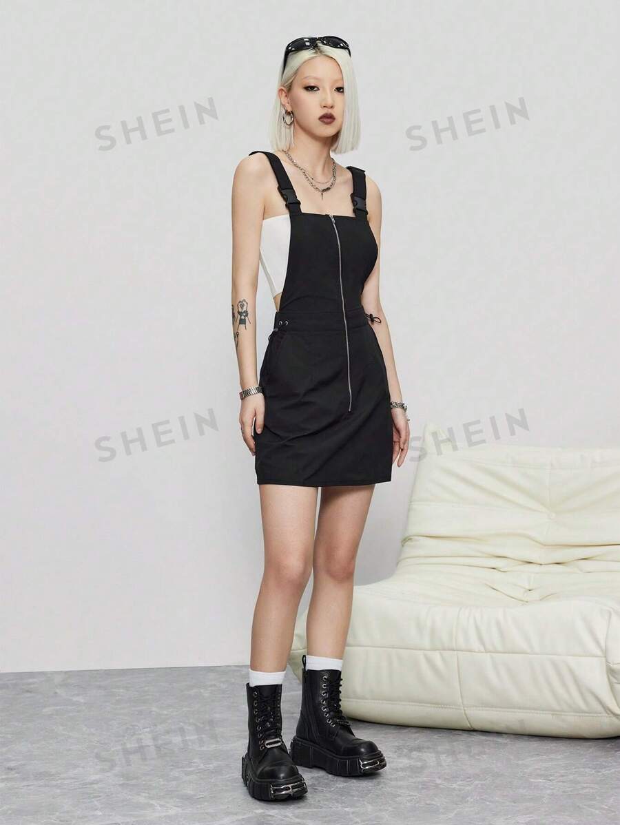SHEIN Coolane Women's Gorpcore Front Middle Zip Workwear Overall Dress ...