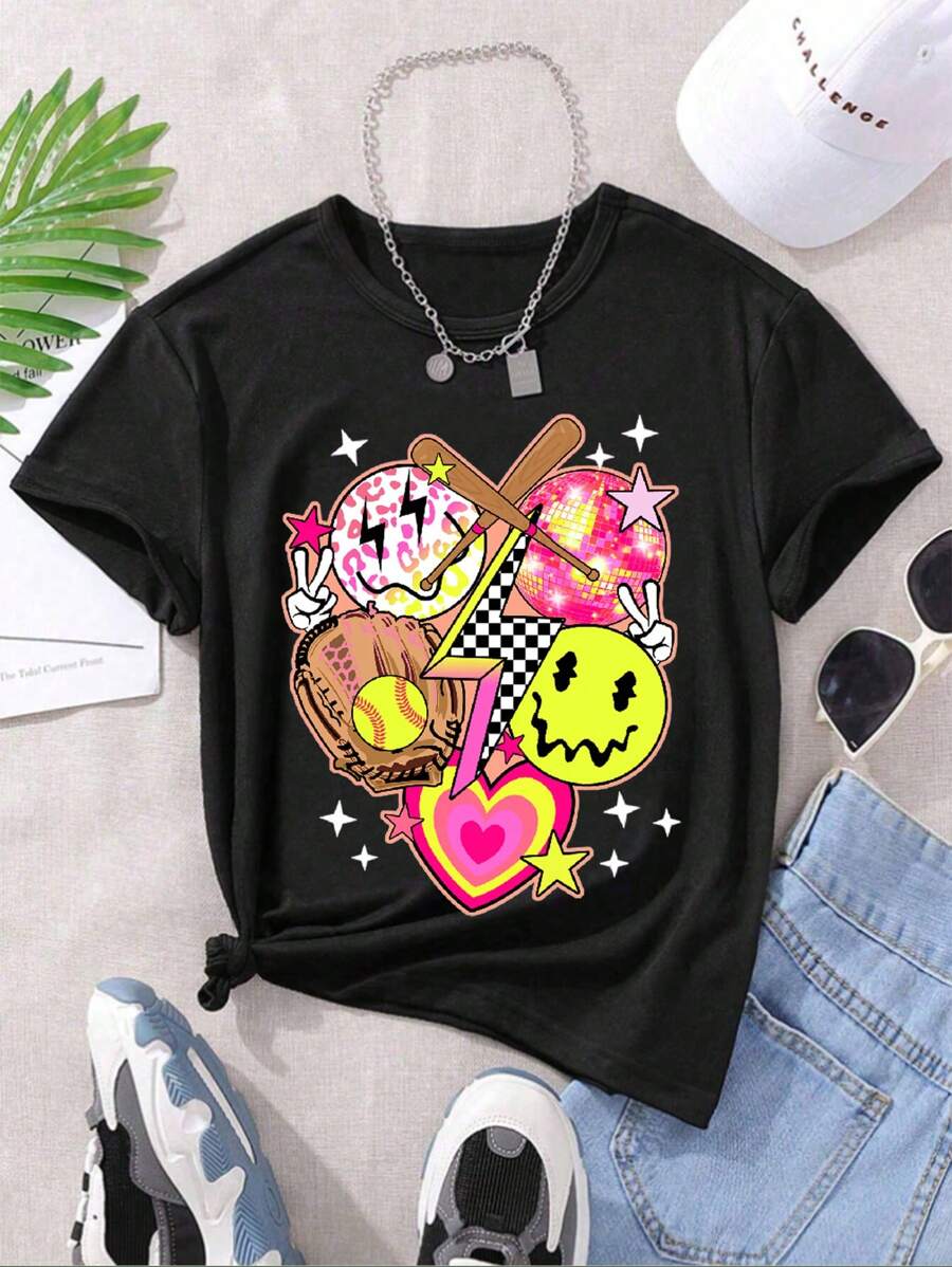Tween Girl Music Festival Party Face Baseball, Light Bulb Print Y2k ...