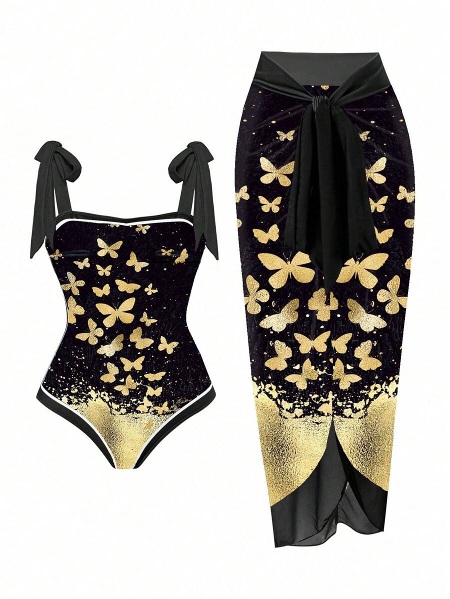 SHEIN Swim Oasis Summer Beach Plus Size Butterfly Printed One-Piece ...