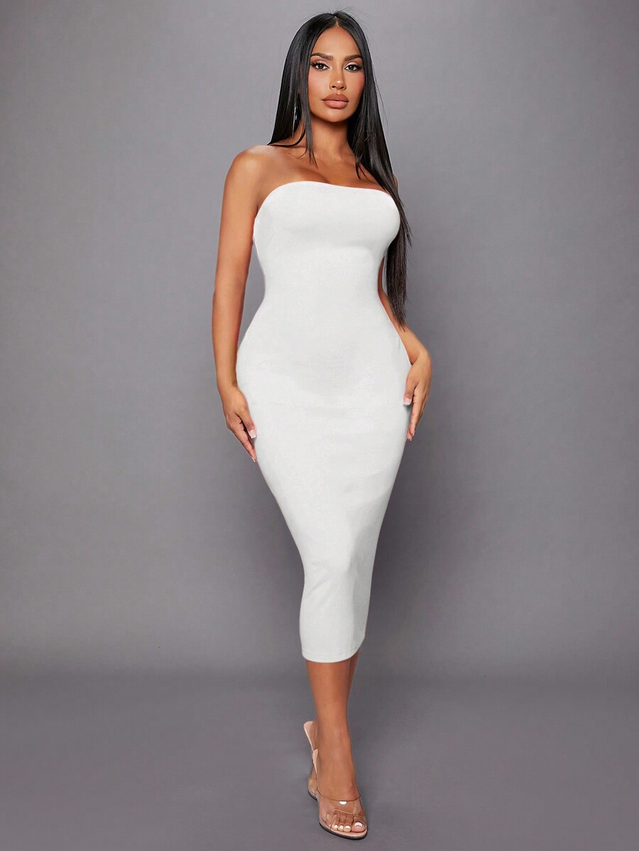 SHEIN SXY Solid Tube Bodycon Dress Sexy Outfit Sexy Outfits Club ...