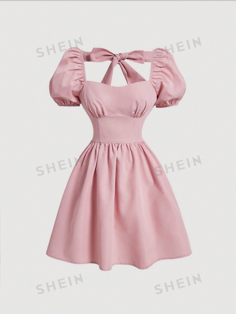 SHEIN MOD Vestido De Mujer Rosa Con Decoración De Moño En La Espalda De ...