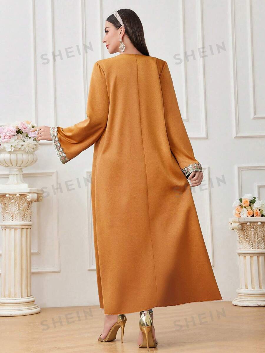 SHEIN Najma Vestido árabe de línea A con cuello bordado para mujeres ...