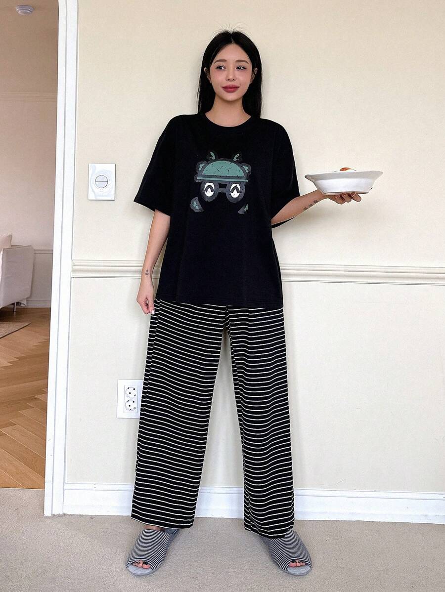 DAZY Traje De Ropa De Casa Con Camiseta Impresa Con Dibujos Animados Y ...