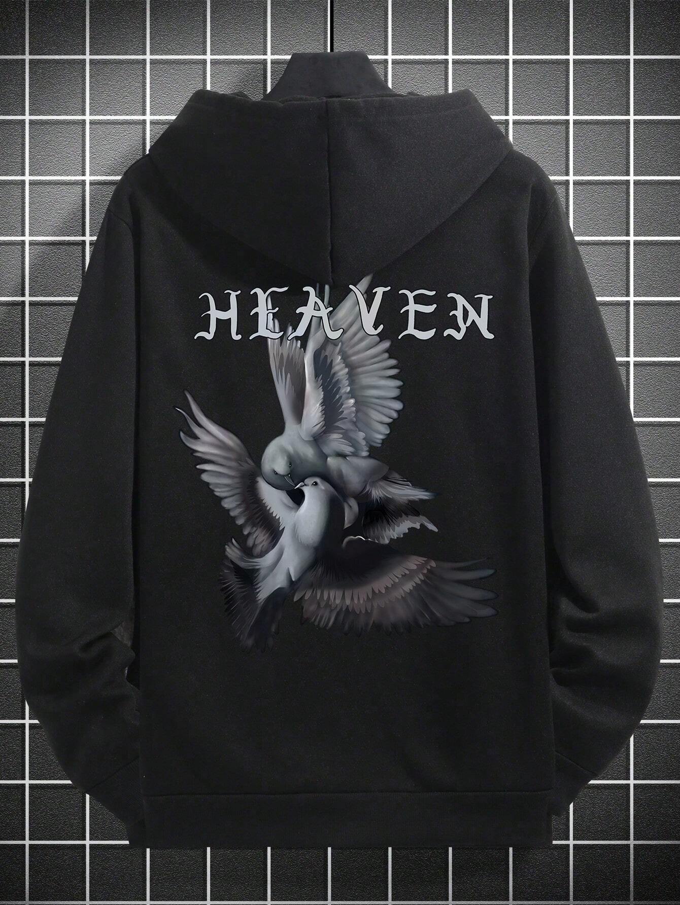 Men's Hooded Sweatshirt With Letter & Dove Pattern | SHEIN USA
