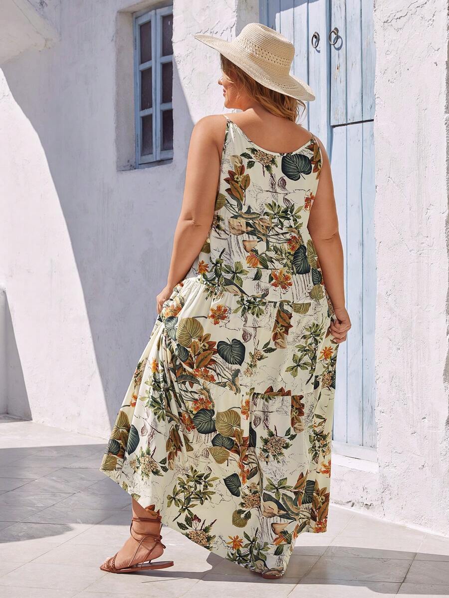 SHEIN VCAY Plus Size Boho Floral Print Beach Dress For Women, Summer ...