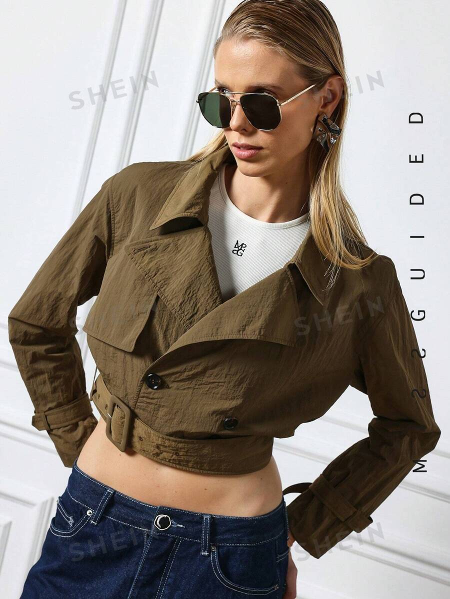 MISSGUIDED Belt Detailed Crop Trench Coat | SHEIN