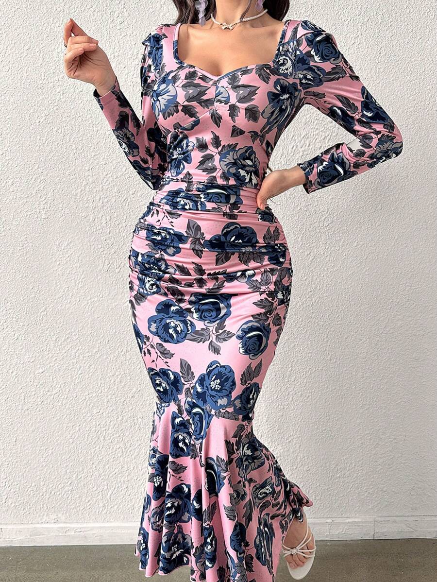 Modelyn ロングスリーブマーメイドヘムドレス マキシ丈 レディースアウトフィット | SHEIN JAPAN