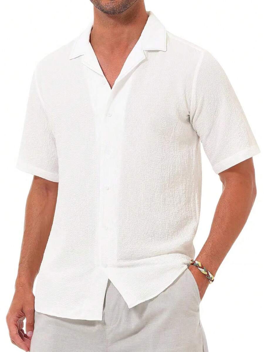 Men's Casual Short Sleeve Button-Down Mandarin Collar Vacation Shirt ...