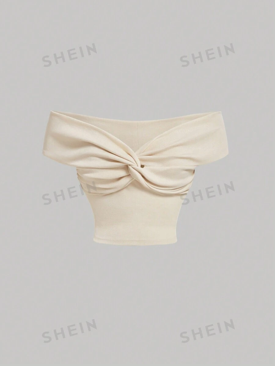 SHEIN MOD Women's Solid Color Off Shoulder Twist Front Top | SHEIN UK