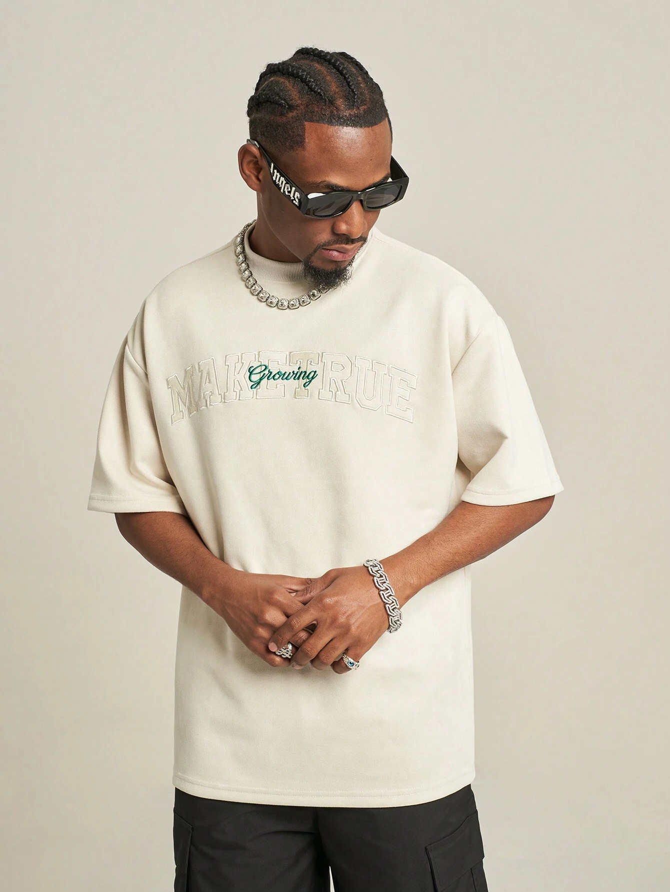 Mt99 Men's American Street Style Suede Embroidered Letter Short Sleeve ...