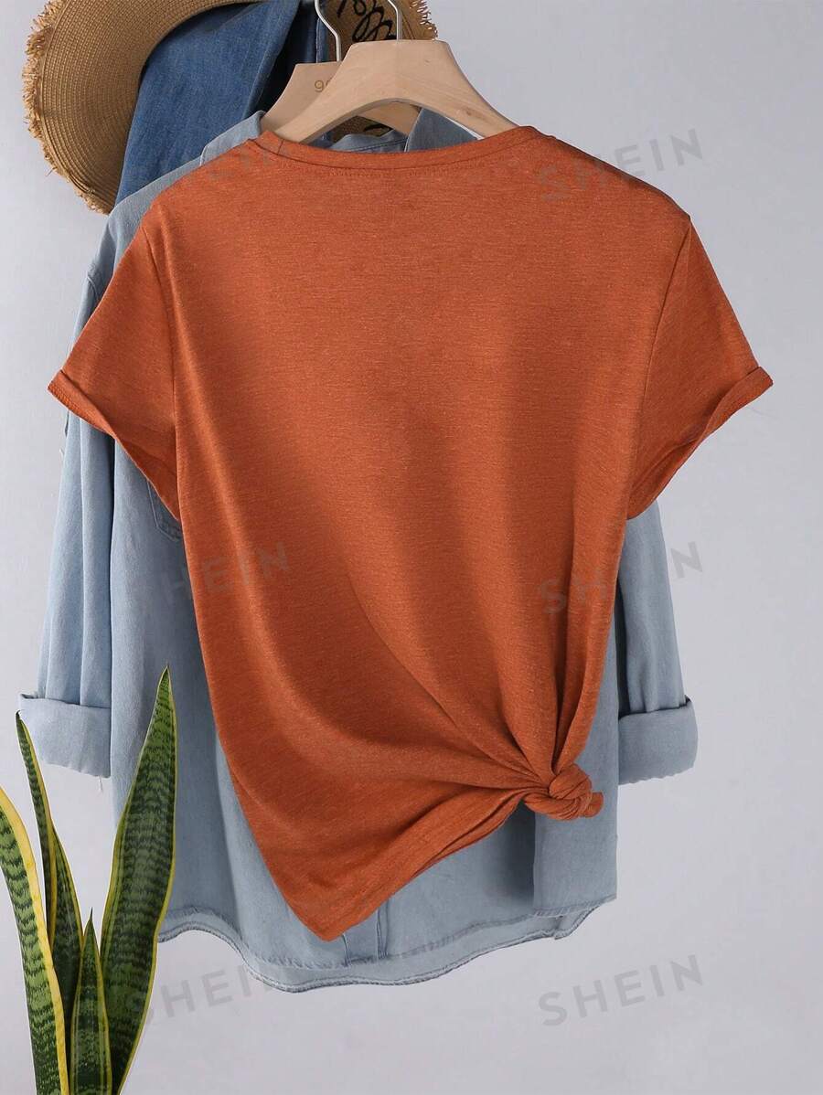 SHEIN LUNE T-shirt à manches courtes imprimé de slogan et de bande ...