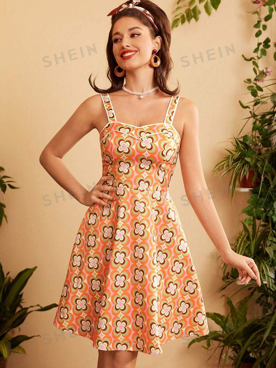 SHEIN DECDS 1960s Vintage Rural Style Women's Color Block Spaghetti ...