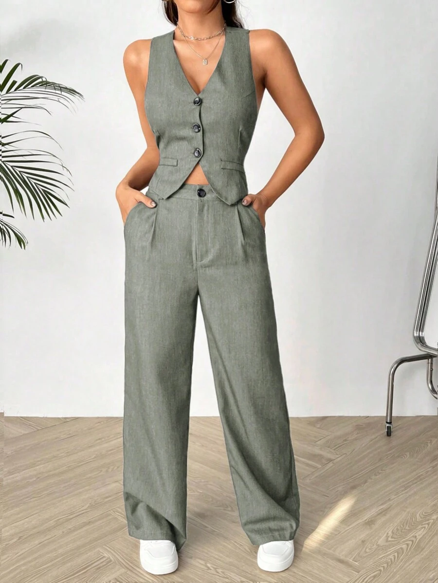 SHEIN Unity Women's Backless Vest And Versatile Pants Set Suitable For ...