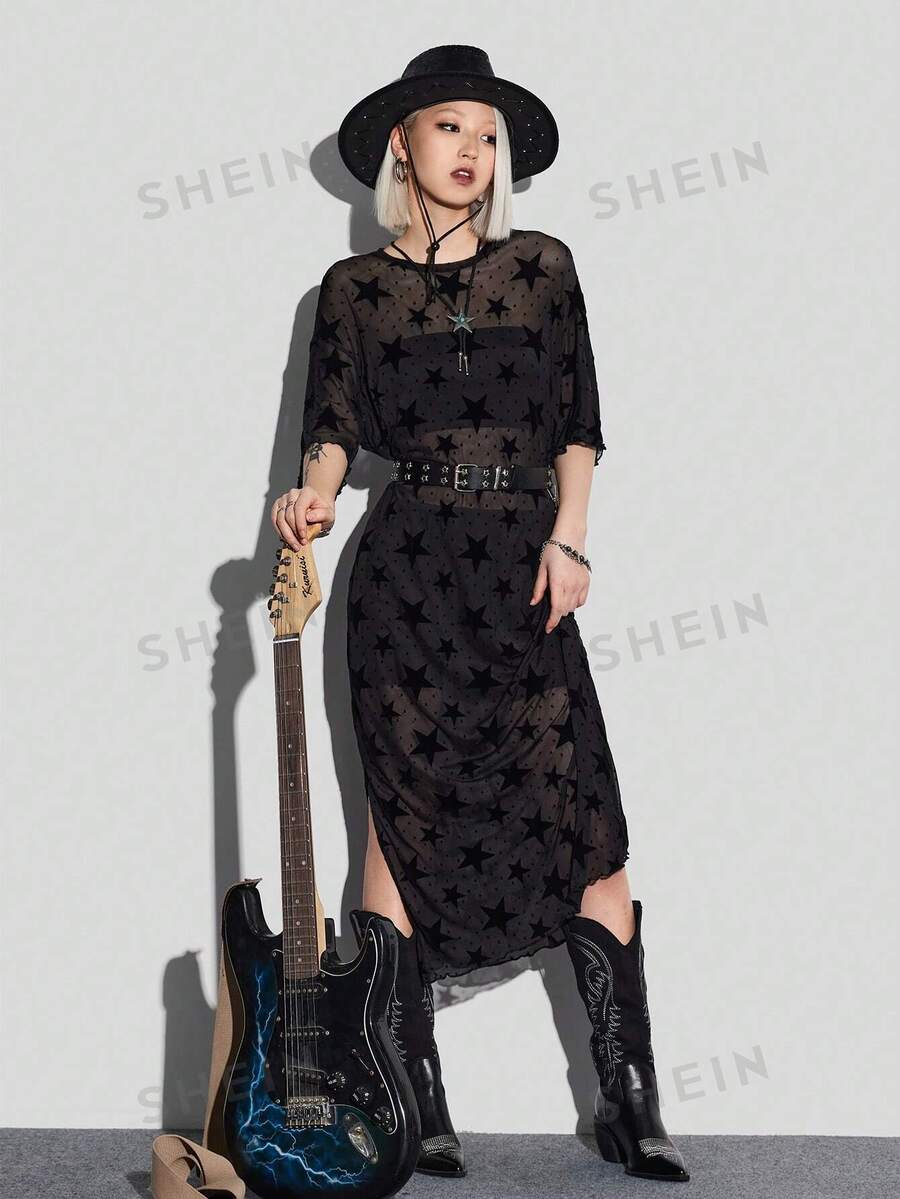 SHEIN Coolane Loose Star Mesh Dress | SHEIN UK