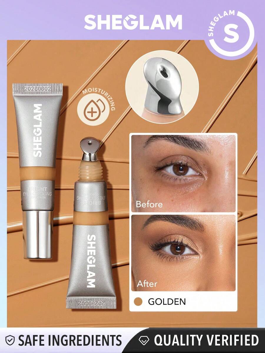 SHEGLAM Bright Eyes Cooling Concealer-Golden Cooling Metal Applicator ...