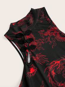 SHEIN Unity Dragon Printed Cheongsam Collar Dress | SHEIN USA