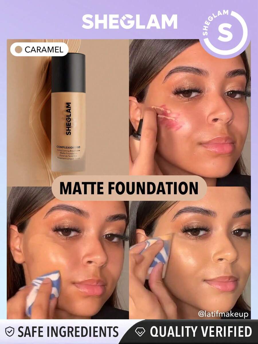 SHEGLAM Complexion Pro Long Lasting Breathable Matte Foundation-Caramel ...