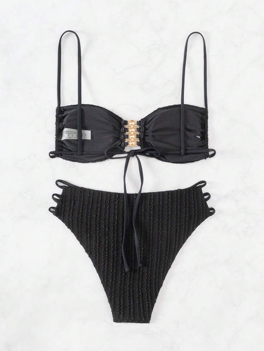 Shein Swim Conjunto De Bikini Con Decoración De Perlas Diseño Lateral
