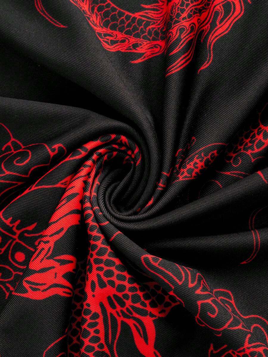 SHEIN Unity Dragon Printed Cheongsam Collar Dress | SHEIN USA