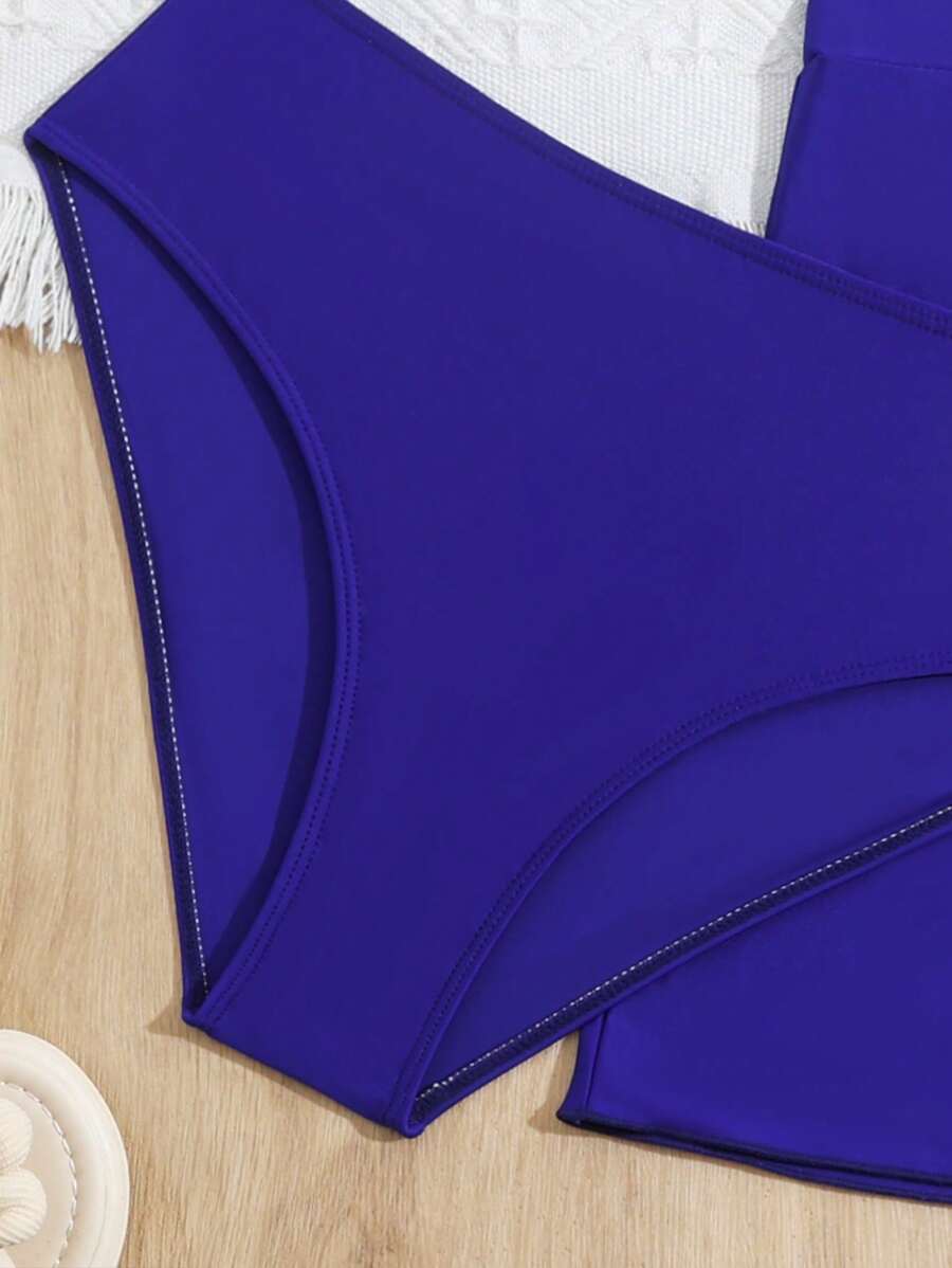 Teen Girl Solid Color Bikini Swimwear Set Features Heart Shaped Design