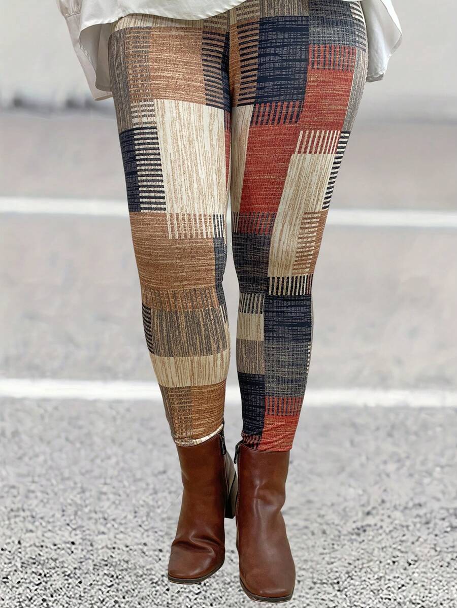 EMERY ROSE Women's Plus Size Patchwork Printed Leggings | SHEIN USA