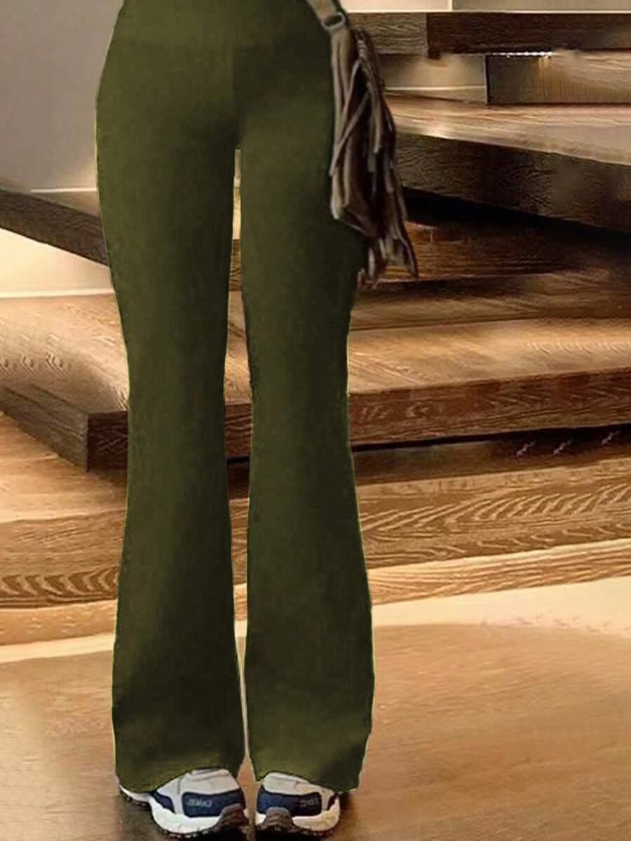 SHEIN Essnce Plus Size Women's Solid Color Flared Pants | SHEIN USA