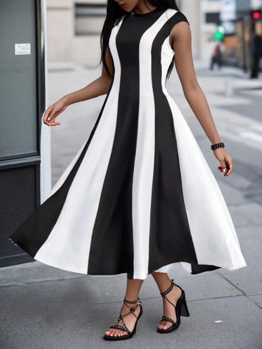 EMERY ROSE Plus Size Women's Black And White Colorblock Sleeveless ...